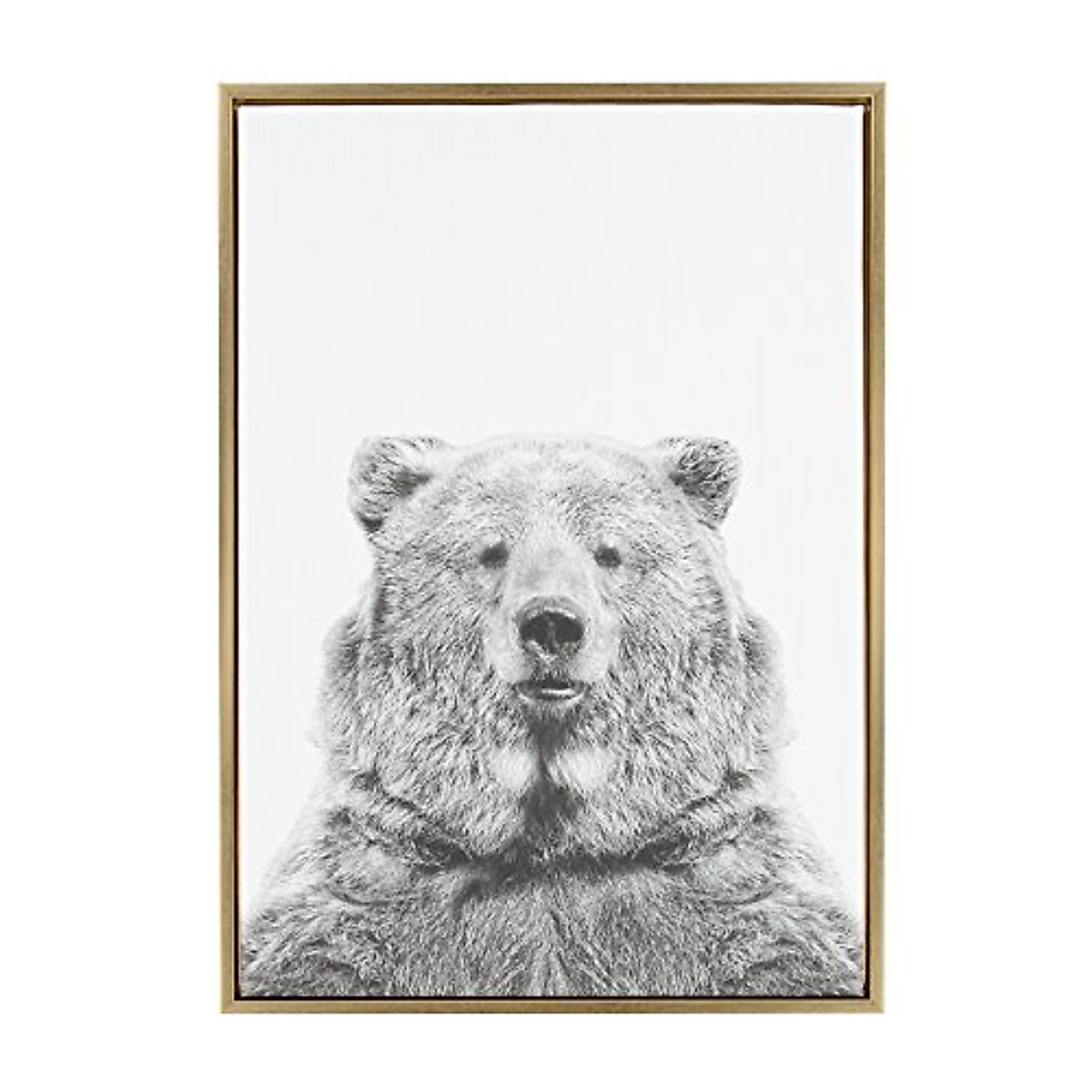 Kate and Laurel Sylvie Bear Animal Print Black and White Portrait Framed Canvas Wall Art by Simon Te Tai, 23x33 Gold