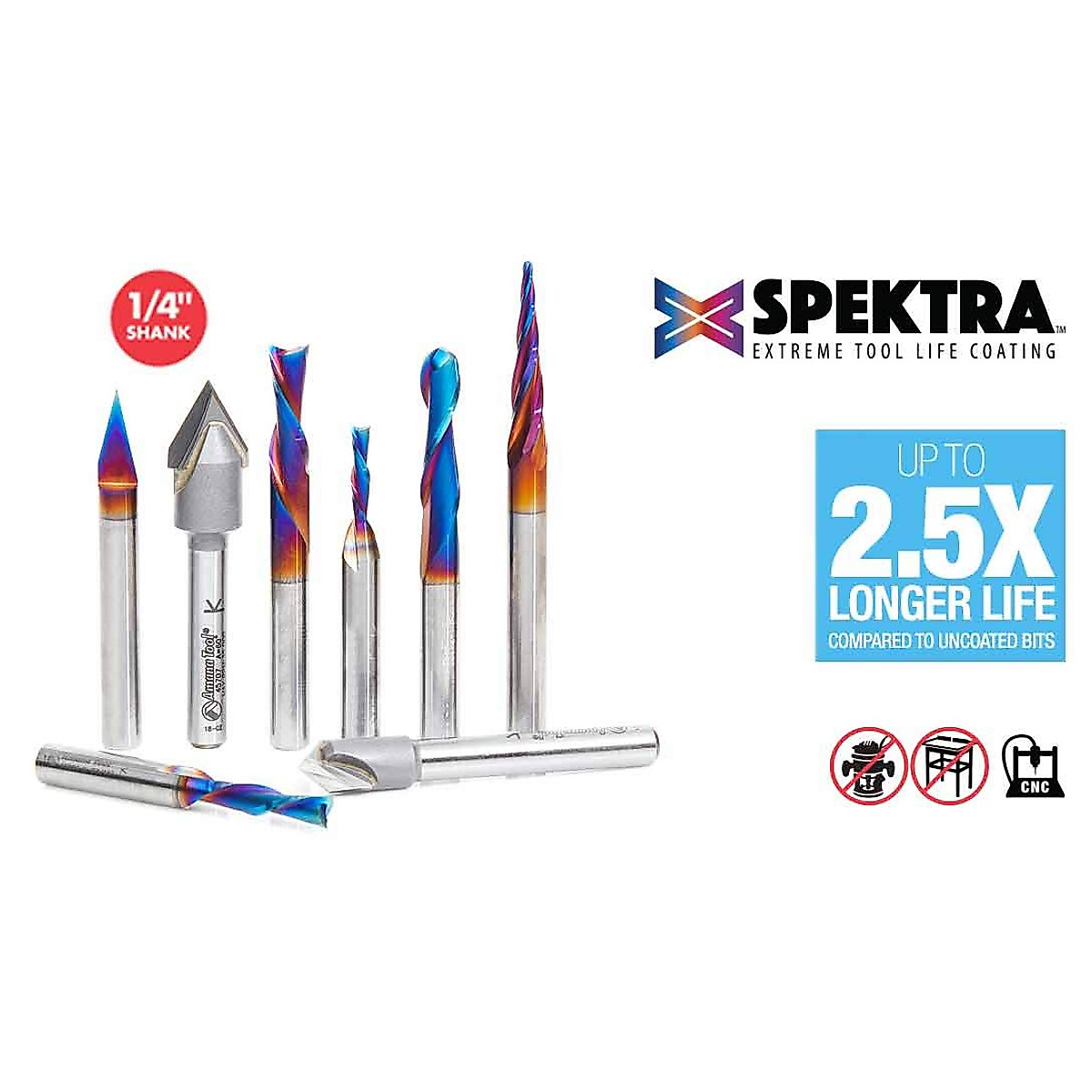 Amana Tool AMS-174 8-Pc General Purpose CNC Router Bit Collection in Wooden Box 1/4 Inch Shank