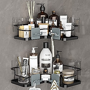 Nieifi 2 Pack Adhesive Corner Shower Caddy Shelf Organizer Rack with Hooks, Rustproof Shower Shelf Basket for Inside Shower, Bathroom, Kitchen, Black