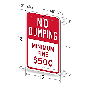 "No Dumping - Minimum Fine $500" Sign By SmartSign | 12" x 18" Aluminum