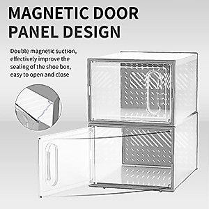 LUTSPC Large Shoe Storage with Magnetic Door, 12 Pack Shoe Storage Boxes, Clear Plastic Shoe Organizer for Closet, Space Saving Stackable Shoe Container for Entryway, Under Bed, Wardrobe, Bathroom Storage (Grey)