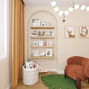 Kids' Bookshelf Set of 4 - Wood Floating Nursery Book Shelves, Picture Ledge Shelf for Wall Decor and Storage - Perfect for Books, Toys, Photo Frames, and Nursery Décor