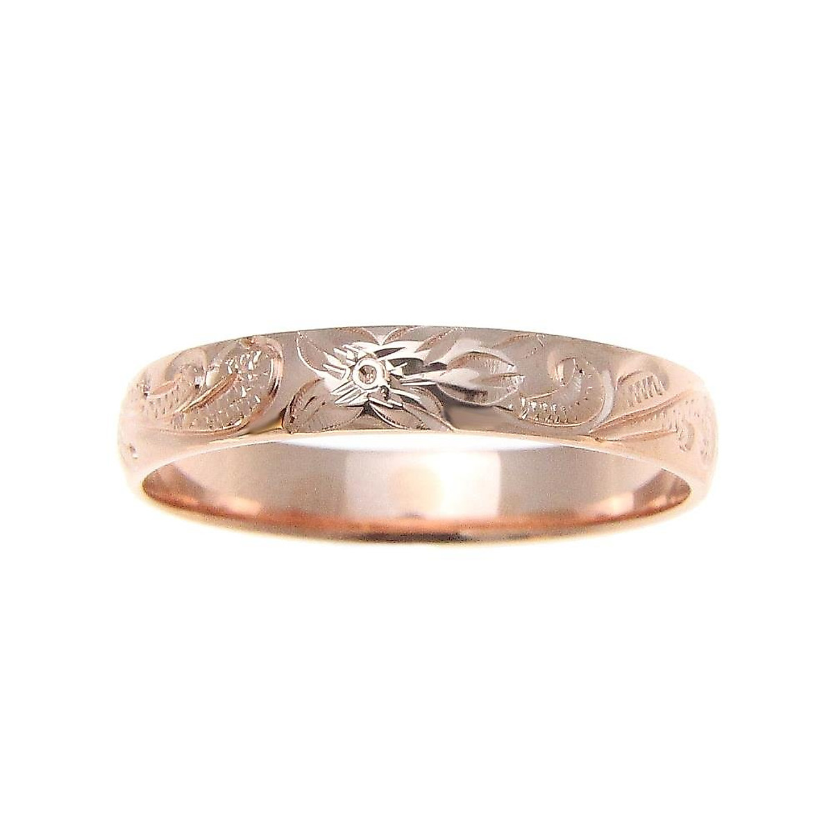 Arthur's Jewelry Sterling silver 925 pink rose gold plated 4mm Hawaiian scroll hand engraved ring band size 7.5