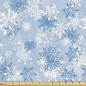 Ambesonne Snowflake Fabric by The Yard, Winter Holiday Illustration Christmas Snowflakes on Abstract Background, Decorative Fabric for Upholstery and Home Accents, 1 Yard, Blue White