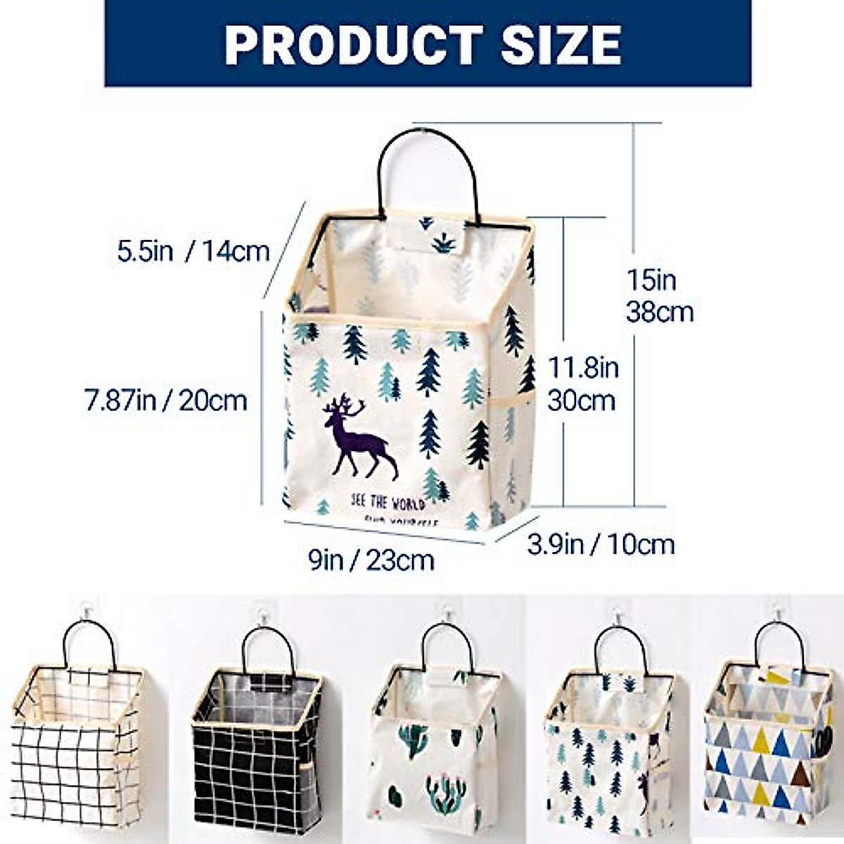 chokeberry Wall Hanging Storage Bag, Over The Door Organizer,Multifunctional Storage Shelves with Hook Pockets Cotton Linen Storage Basket Family Organizer Box Containers (2 Black)