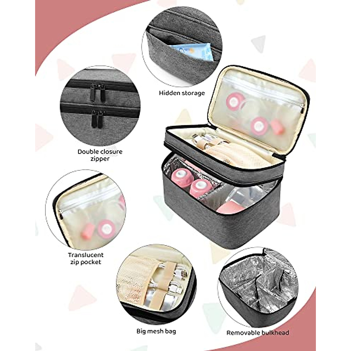 Kompoll Breast Pump Bag with 2 Removable Dividers to Store Breast Pump, Baby Bottles and Extra Parts Portable Breast Pump Bag L Size Compatible with Medela, Willow, Elvie and Momcozy Breast Pumps…