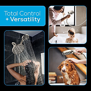 SparkPod Dual Shower Head - 8'' High Pressure Rain Shower Heads with Handheld Spray Combo - Rainfall, Handheld & Dual Mode - Easy Install 3-Way Showerhead with Hose & Holder (Elegant Brushed Nickel)
