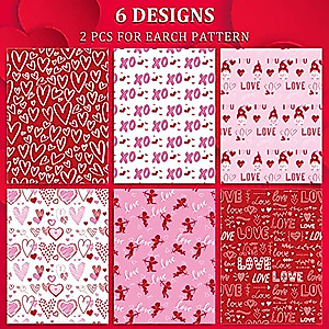 Whaline 12 Sheet Valentine's Day Wrapping Paper 6 Design Love Heart Wrapping Paper Red Pink White Patterned Art Paper for Wedding Anniversary Baby Shower Birthday Gift Wrap, 19.7 x 27.6 Inch