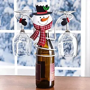 Darzheoy Christmas Holiday Wine Bottle Glass Holders, Snowman Santa Claus Gnome Organizer Rack, Christmas Home Decor Kitchen Storage Bar, Wine Cellar, Cabinet, Pantry,Rack Bar (Snowman)