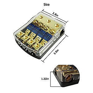 Mini ANL Fuse Holder, Auto Fuse Distribution Block 12V 0/2/4 Gauge in to 4/8 Gauge Out for Car Audio Amplifier Copper Wiring Module, 60Amp 4-Way