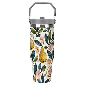 YTLKGFP 30 Oz Large Capacity Car Cup Figs And Pears Tumbler with Handle Straw Lid Insulated Stainless Steel Water Bottle Travel Mug Leak-proof Car Cup Keeps Cold Or Hot