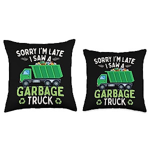 Garbage Truck Recycling Day Trash Waste Separation Saw A Garbage Truck Throw Pillow, 16x16, Multicolor