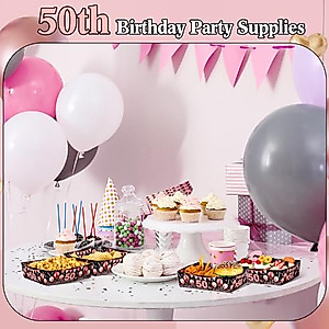 Tenceur 50 Pcs 50th Birthday Party Supplies Trays 5 lb Black and Rose Gold Large Paper Boats for Food Disposable Snack Serving Nacho Trays for Men Women Happy 50 Years Birthday Party Supplies