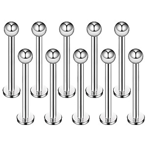 Ruifan 10PCS 16G 316L Stainless Steel 3mm Ball Labret Monroe Lip Ring Tragus Helix Earring Stud Barbell 12mm Bar Length Body Piercing Jewelry