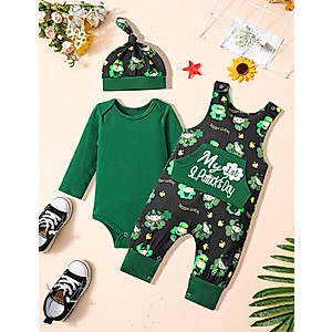 KANGKANG St Patricks Day Baby Boy Outfit My First St Patricks Day Baby Boy Outfit Baby Boy Clothes 3-6 Months Baby Rompers Overalls Hat