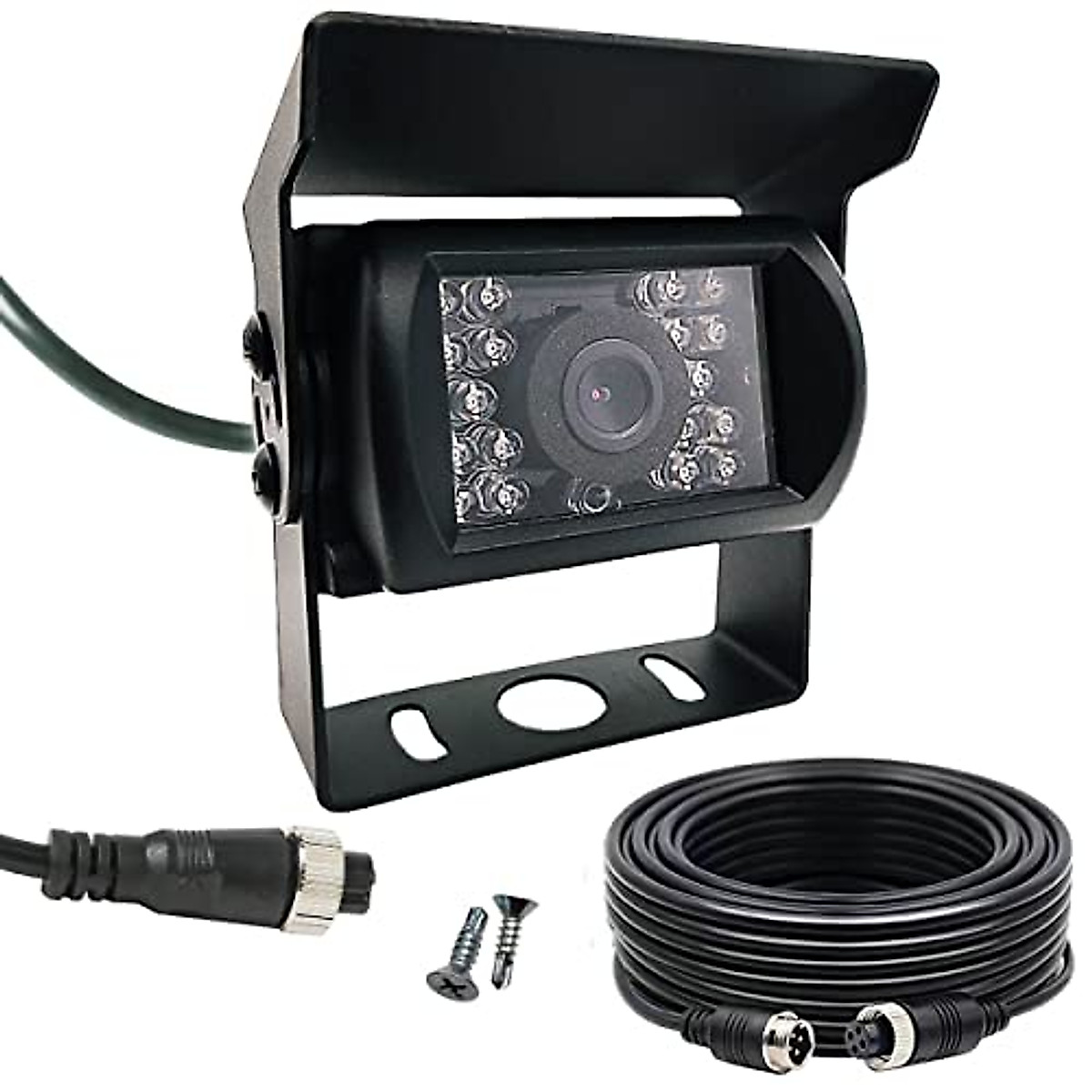 4 Pin Stable 12V 24V CCD Car Parking Reverse Camera Waterproof 18 Led IR Night Vision Wide View Angle Cab Backup Camera for Truck Pickup Trailer Bus RV Caravan+4 Pin 10m Connector Cable