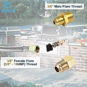 5 Feet Y-Splitter Stainless Braided Hose to 3/8" Female Flare Fitting, Low Pressure Propane Regulator Adapter with Tank Gauge Level Indicator, for LPG Gas Grill, Heaters, Fire Pit Table