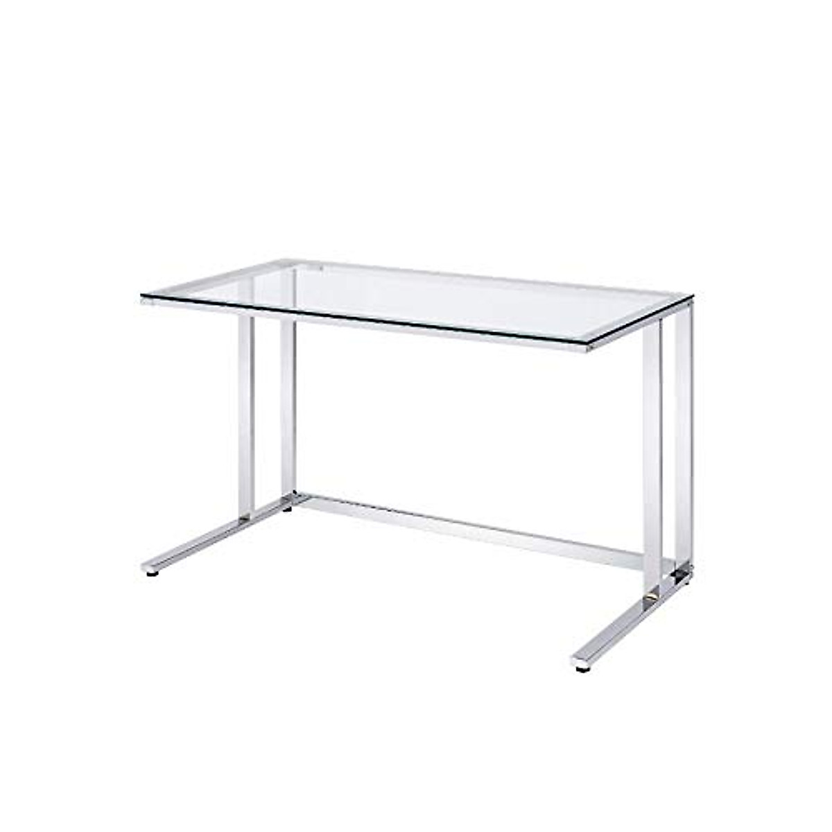 Knocbel Contemporary Computer Desk Home Office Workstation Writing Table with Tempered Glass Top & Metal Frame, 47" L x 24" W x 30" H (Clear and Chrome)