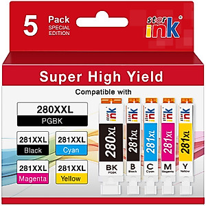 starink Compatible Ink Cartridge Replacement for Canon 280 281 XXL PGI-280XXL CLI-281XXL for Pixma TR8520 TR8620 TS6220 TS6320 TR7520 TS6120 TS9120 TS8120 TS8320 Printer, 5 Packs( PGBK Black C M Y)