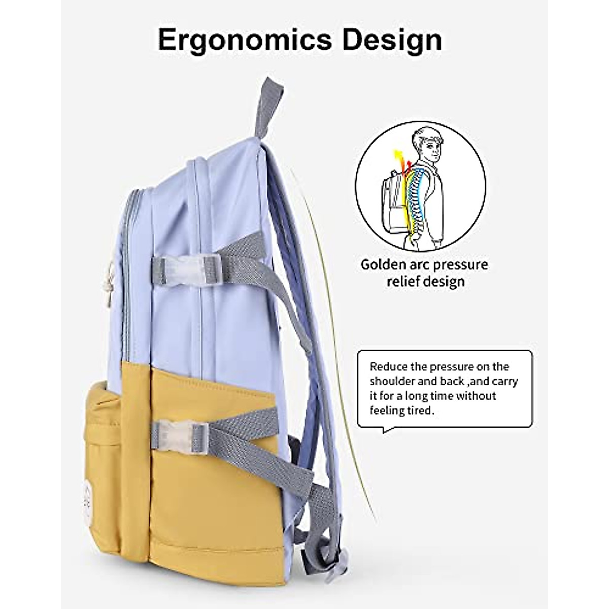 VGOCO School Backpack for Teens Girls Boys, Middle High School Bookbag Unisex Lightweight Backpack Bag Water-proof Casual Rucksack for Women Men, Fits 14 inch Laptop Work Daypack Blue Yellow