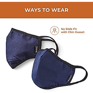 Allett Face Mask, Navy Blue | 2 Pack | Made of Cotton, Built in Polypropylene Filter | Soft Earloops, Washable, Reusable | With Nose Wire & Chin Gusset | For Adults