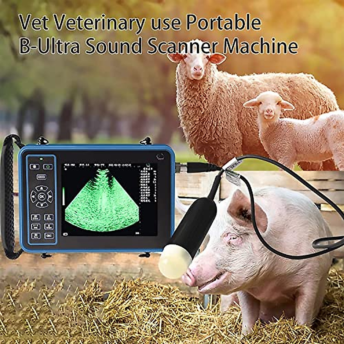 Ultrasound Scanner Veterinary for Pregnancy, Vet Digital Portable B-Ultra Sound Scanner Machine Farm Animals Pet with 3.5 Mhz Mechanical Probe 8 Color Panels for Sheep, Dog, Cat And Pig Pregnancy Test