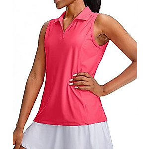 G Gradual Women's Sleeveless Golf Polo Shirts Tennis Quick Dry Collared Tank Tops V-Neck Polos for Women(Watermelon,XL)
