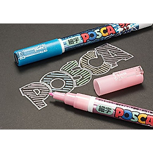 Mitsubishi Pencil Posca PC3ML.4 Water-Based Pen, With Glitter, Fine Point, Round Tip, Orange, 10 Pieces