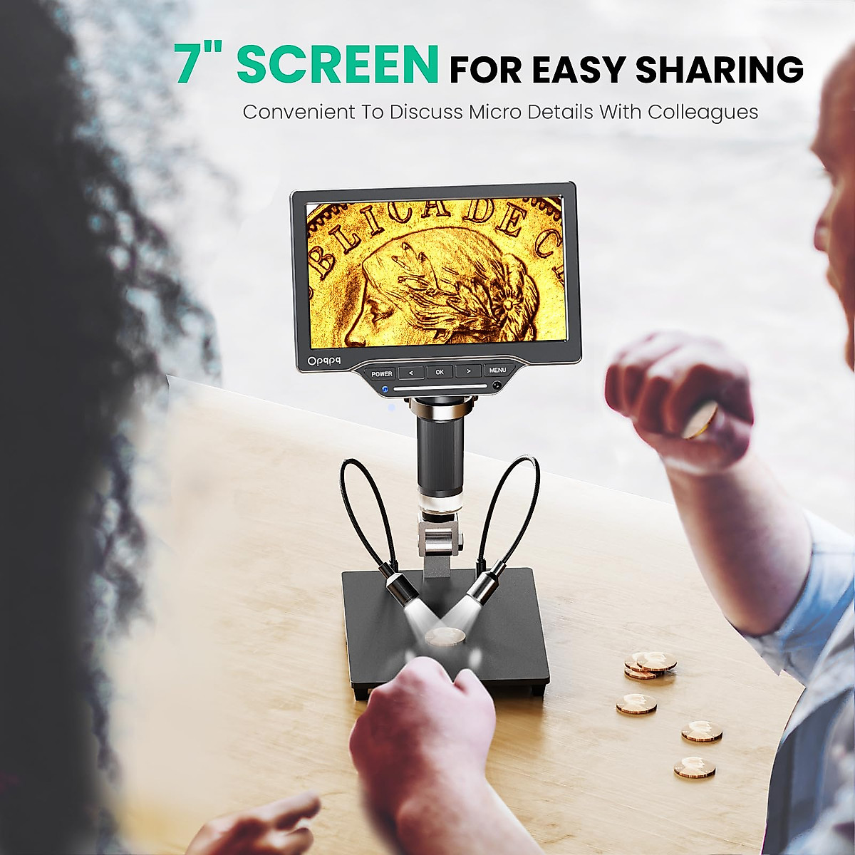 Opqpq 7" LCD Digital Micrscope, Coin Microscope for Error Coins, Coin Magnifier with Light & Screen for Collectors, Micro Soldering Microscope for Electronics Repair, Video Microscopes for Adults