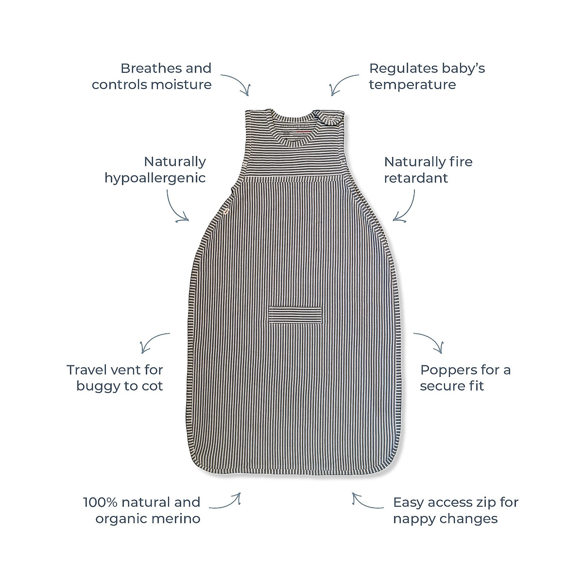 Merino Kids Winter-Weight Quilted Baby Sleep Bag for Toddlers 2-4 Years, Riverstone - Light Grey