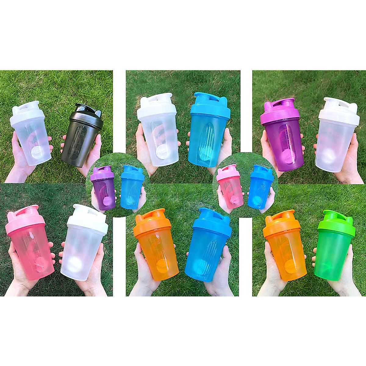 ANNAKIKI Shaker Bottle Protein Shakes and 16-Ounce/400ML Shaker Bottle with Wire Whisk Balls,Free of BPA plastic (Orange+Green(2PCS))