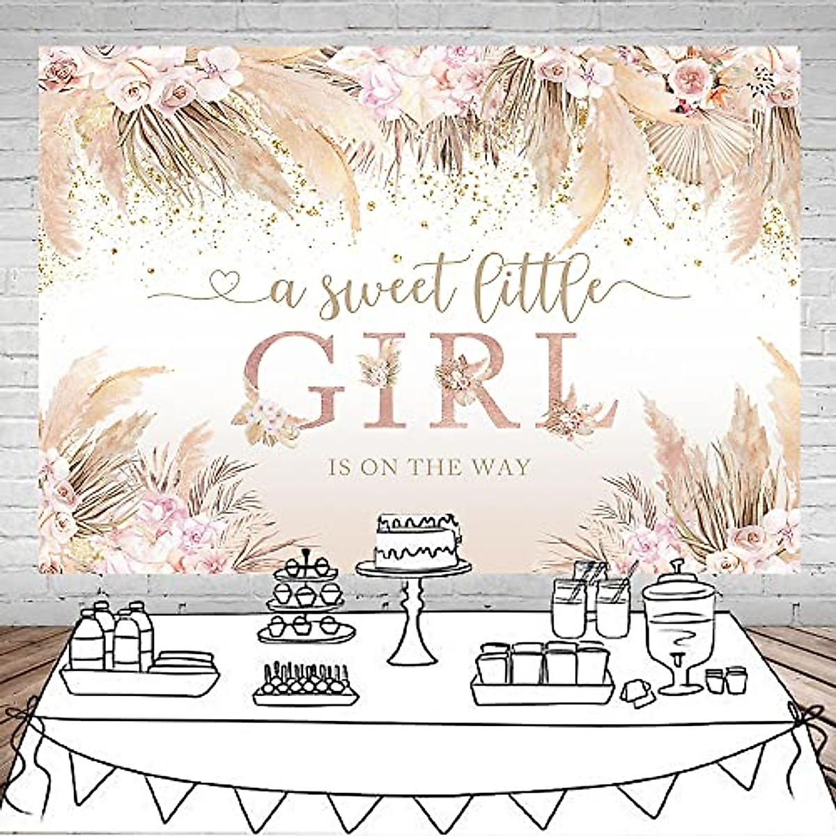Mocsicka Boho Hello Baby Backdrop Boho Chic Pink Flowers Baby Shower Background Vinyl A Sweet Little Girl is on The Way Party Cake Table Decorations Photo Booth (7x5ft)