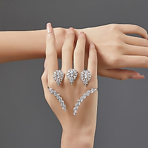 Aprilery Hand Palm Statement Ring for Women, Fashion Adjustable Multiple Finger Ring CZ Crystal Hand Cuff Bracelet Cocktail Costume Wedding Party Prom Accessory Jewelry Ring Gifts for Her