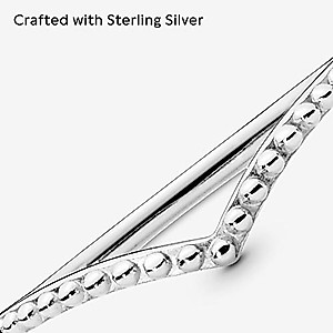Pandora Beaded Wishbone Ring - Simple & Elegant Ring for Women - Layering or Stackable Ring - Gift for Her - Sterling Silver - Size 7.5