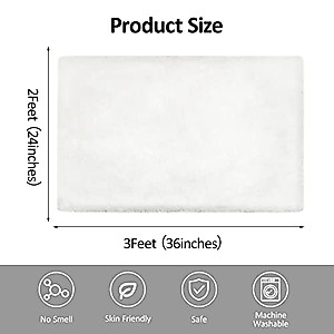 Fixseed Small Rugs White Fluffy Faux Rabbit Fur Rug 2 x 3 for Bedroom Bathroom, Machine Washable Modern Area Rugs Non Slip Entry Way Rug for Chair Living Room Bath Rug