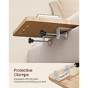 VASAGLE Bedside Shelf for Top Bunk, College Dorm Room Essentials Clip On Nightstand Bedside Storage with Phone Slot, Cup Holder, Hook, Clamps, Dormitory, Loft Accessories, Natural Beige ULET301N03