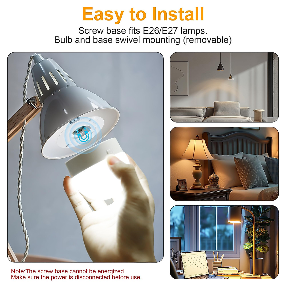 Rechargeable Battery Operated Light Bulbs, 300LM E26 Screw in (Magnetic Detachable) Light Bulb for Lamps with Remote Control Dimmable＆Timer, Wireless Puck Emergency Lamp for Non-Hardwired Wall Sconce