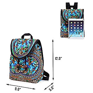 MAZEXY Handmade Embroidered Backpack for Women, Boho Shoulder Bag Vintage Ethnic Flower Cross-body Bag (Blue)