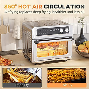 HOMCOM Air Fryer Toaster Oven, 21QT 8-In-1 Convection Oven Countertop, Broil, Toast, Dehydrator, Thaw and Air Fry, Accessories Included, 1800W, Stainless Steel Finish