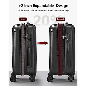 SunnyTour Expandable Luggage Sets with Double Spinner Wheels, 3 Piece Hard Suitcase Set for Short Trips and Long Travel, Black