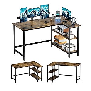 WOODYNLUX L Shaped Desk - 39" Home Office Computer Desk with Shelf, Gaming Desk Corner Table for Work, Writing and Study, Space-Saving, Rustic Brown