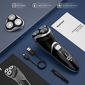 Electric Razor for Men,Rechargeable 3D Rotary Mens Electric Shaver Wet Dry IPX7 Waterproof with Pop-up Beard Trimmer,Corded Cordless Play, Wet and Dry Painless 100-240V Black