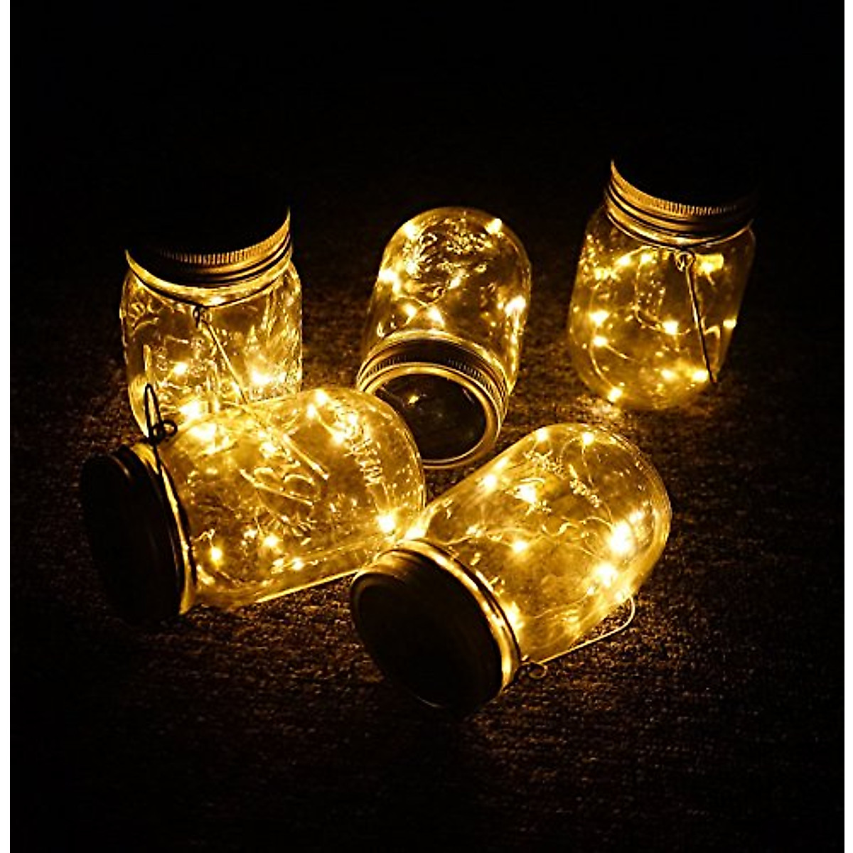 Solar Mason Jar Lid Lights, 6 Pack 30 Led String Fairy Star Firefly Jar Lids Lights,6 Hangers Included(Jars Not Included), Best for Mason Jar Decor,Patio Garden Decor Solar Laterns Table Lights