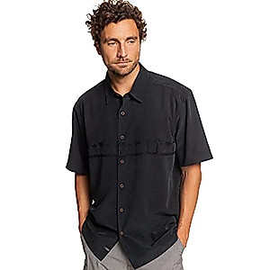 Quiksilver Waterman Men's Tahiti Palms 4 Button Up Floral Collared Shirt, Black, XL