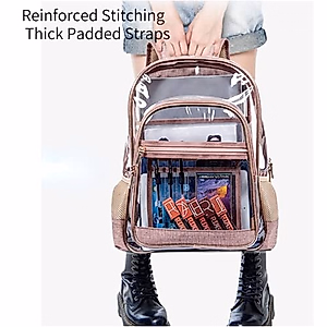 RRRWEI Clear Backpack Stadium Approved Heavy Duty Backpack Women School Bookbag Transparent Pvc For Men,Work,Security,Travel (BLACK WITH MAKE UP BAG)