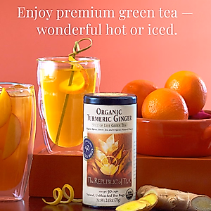The Republic of Tea — Organic Turmeric Ginger Green Tea Tin, 50 Tea Bags, Naturally Caffeinated