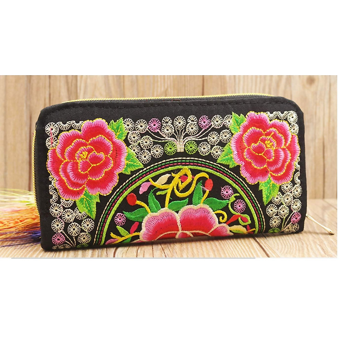 Onlineb2c Womens Wallet Clutch Chinese Embroidered Canvas Wallet (Peony & Butterfly)
