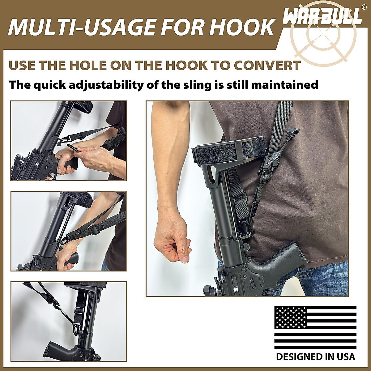 WarBull Padded 2 Point Sling, QD Swivel 2 Point Sling with HK Hook, Tactical Gun Sling for Rifle, Shotgun, and Crossbow, Airsoft for Hunting Shooting with Keychain Gift (Coyote Brown)