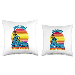 Malibu California Retro Beach Accessories Malibu California Retro Throwback Surf & Beach Souvenir Throw Pillow, 16x16, Multicolor