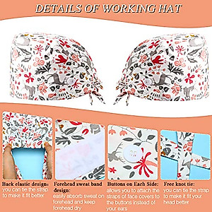 6 Pieces Scrub Caps with Buttons Women Working Cap Adjustable Sweatband Bouffant Hats (Floral Pattern) Multicoloured